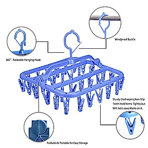 HAPY SHOP Foldable Laundry Hanger Drying Rack,Plastic Laundry Clip with 32 Clips,Clip Hanger Drip Drying Hanger Underwear Hanger with Clips for Socks, Bras, Lingerie, Clothes,Towel,Scarf,Blue