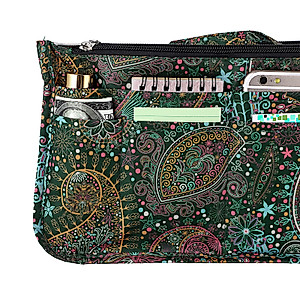 BTSKY Printing Handbag Organizers Inside Purse Insert - High Capacity 13 Pockets Bag Tote Organizer with Handle (Green Lotus)