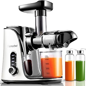 Juicer Machines, AMZCHEF Slow Cold Press Juicer with 2 Speed Modes, Travel bottles(500ML), LED display, Easy to Clean Brush & Quiet Motor for Vegetables & Fruits, Beige