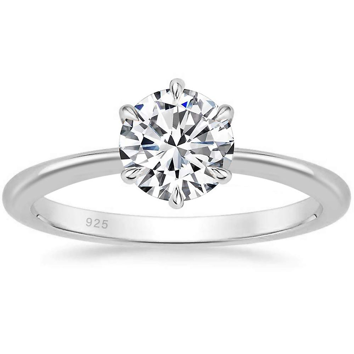 SOMEN TUNGSTEN 925 Sterling Silver 1 Carat Solitaire Round CZ Engagement Wedding Band Classic Six Prong Ring Size 6