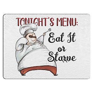 Bleu Reign Cutting Board Funny Humor Chef Joke Eat Or Starve Menu 11x15 inches Textured Glass