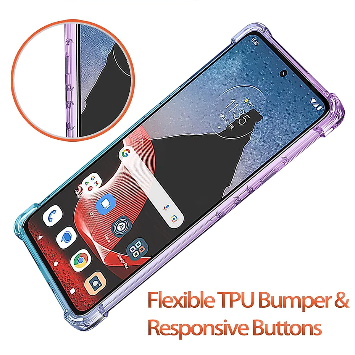 DFTCVBN Phone Case for Moto ThinkPhone Case, ThinkPhone 5G Case with HD Screen Protector, Crystal Rainbow Gradient Slim Clear Phone Cover TPU Back Protective Case for Motorola ThinkPhone Purple/Blue