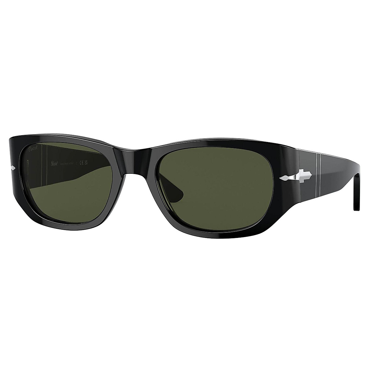Persol PO3307S Rectangular Sunglasses, Black/Green, 55 mm