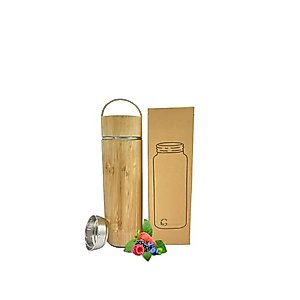 Greenlively Organic Bamboo Stainless Steel Bottle Detachable Tea Filter Eco Friendly-Vegan-Organic-Leak Proof-Non Slip Lid- Travel Thermos-Insulated Thermos-BPA Free And Phalate Free- (16.2)