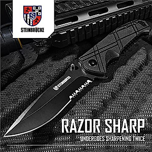 STEINBRÜCKE Pocket Knife - Tactical Folding Knife Stainless Steel 8Cr15Mov 3.4'' Blade, CNC Machined G10 Handle with Clip for Tactical, Camping,Outdoor, Gifts for Men, Dad