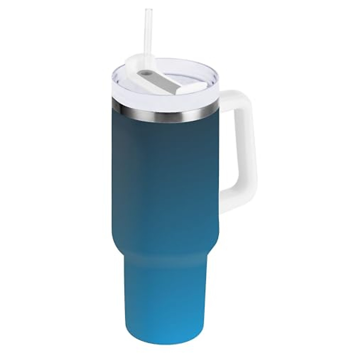 MCHIVER Blue Teal Gradient 40 oz Tumbler with Handle and Straw Stainless Steel Vacuum Water Bottle Leak-proof Travel Coffee Mug Insulated Cup for Car Home Office