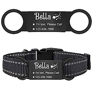 Atdesk Personalized Dog Tags, Slide On Pet ID Tag, Engraved Stainless Steel Cat Collar Tag, No Jingle Dog Name Tag Silent Pet Identification Tags(Large Black)