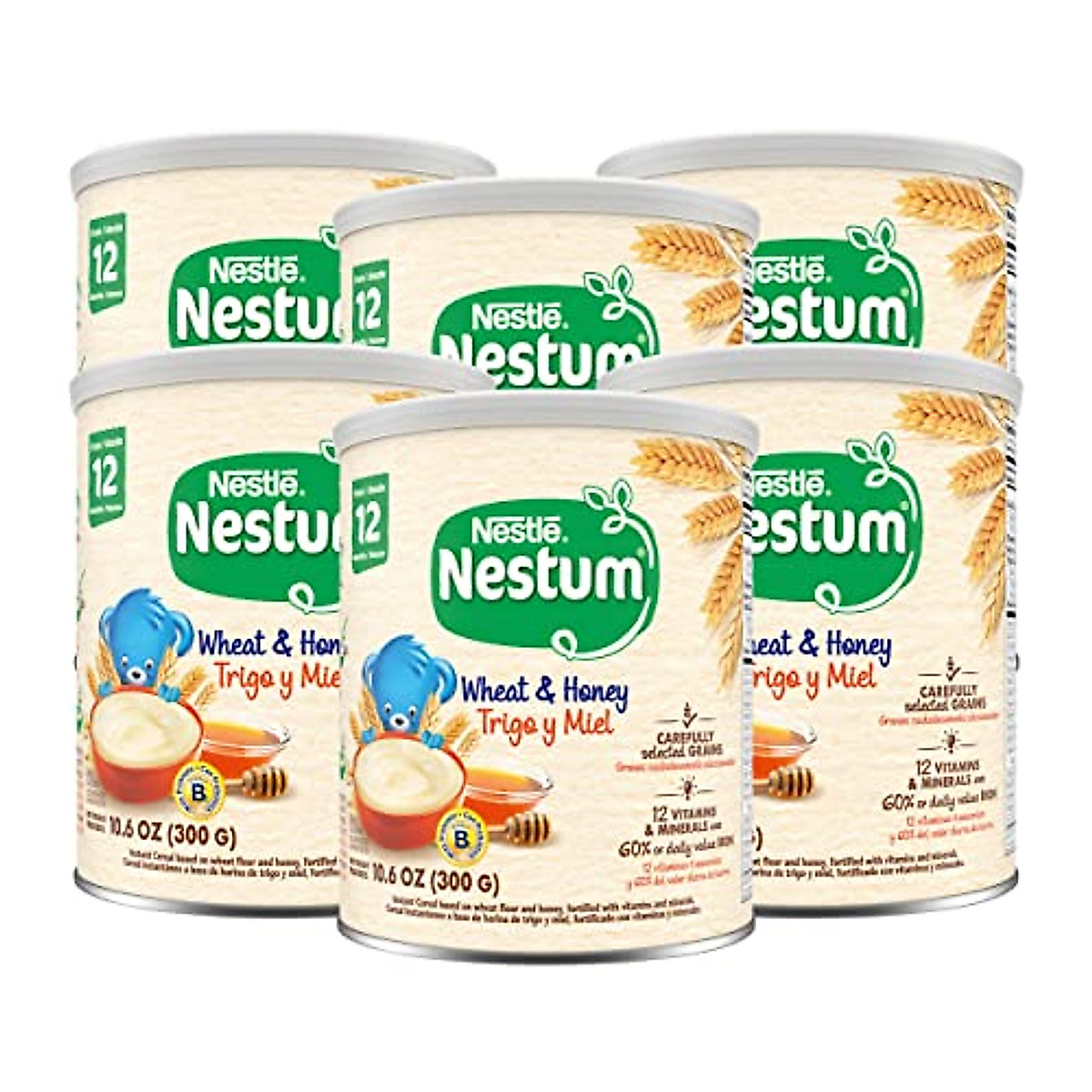 Nestle Nestum Infant Cereal, Wheat & Honey, Made for 12 Months & Up, 10.6 Ounce Canister (Pack of 6)