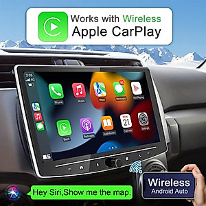 10 Inch Single Din Touchscreen Car Stereo with Wireless Carplay & Wireless Android Auto, Adjustable Android Car Radio with Live Rearview Backup Camera, Bluetooth AM/FM WiFi, GPS Navigation, 2+32G
