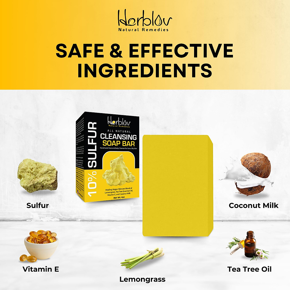 Cleansing 10% Sulfur Soap Bar for Face & Body – Natural Shine Control Facial Cleanser for Acne, Oily Skin – Made in USA Healing Skincare Wash with Lemongrass, Tea Tree Oil, Vitamin E, Coconut Milk