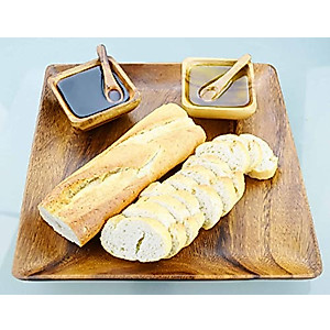 PACIFIC MERCHANTS Acaciaware Acacia Wood 12" Square Plate, Set of 4, Serving Tray, Square Charger Plate, Sustainable, Hand Made, Hawaiian History