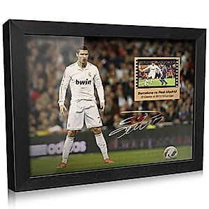 ORIMAMI Signed Ronaldo Poster Photo Desktop Framed Picture 8x6 Inches,with 1x35mm Film Mini Cell Display,Gifts for CR7 Cristiano Ronaldo Fans
