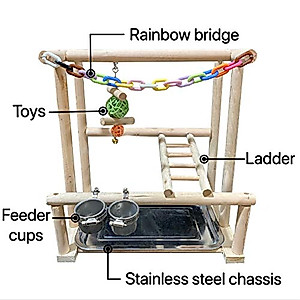 NAPURAL Bird Playground Bird Play Stand Cockatiel Playground Wood Perch Gym Playpen Ladder with Feeder Cups Toys Exercise Play (Include a Chewing Toy)