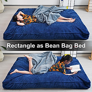 N&V Bean Bag Chair/Bed Transformable Giant with Washable Plush Velvet (Blue, Full)