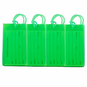 4 Packs Colorful Flexible Travel Luggage Tags for Baggage Bags/Suitcases - Name ID Labels Set for Travel - Green