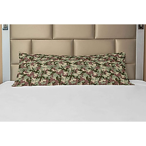 Ambesonne Camo Body Pillow Case Cover with Zipper, Illustrated Green Camouflage in Forest Colors Hunter Theme, Decorative Accent Long Pillowcase, 21" x 54", Dark Green