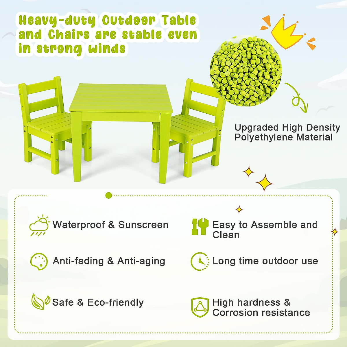 Costzon Kids Chair, 2PCS All-Weather & Heavy-Duty Children Learning Chairs w/Backrest for Playroom, Nursery, Backyard, Garden, Indoor & Outdoor Gift for Boys Girls, Waterproof Toddler Chair (Green)