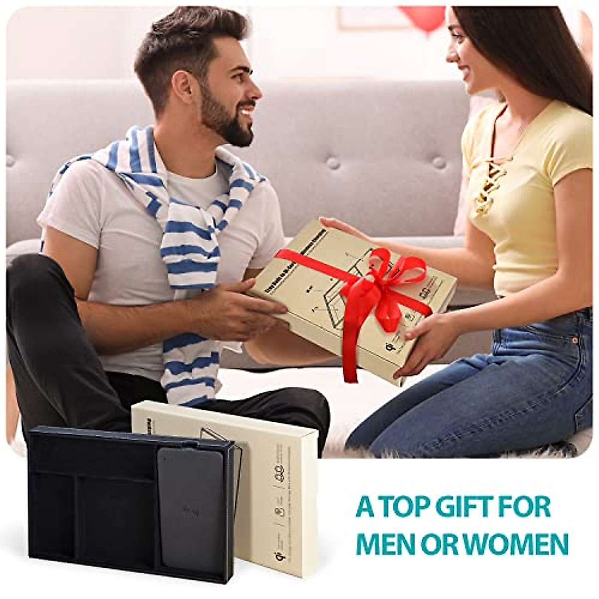 Valet Tray, Built in Wireless Charging Pad, Nightstand Organizer, Dresser Organizer, Mens Jewelry Box, Valet Charging Station, Faux Leather Valet Tray for Men and Women, (Black)