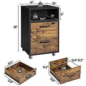 Yaheetech Mobile File Cabinet with 2 Drawers and Open Compartment, Under Desk Vertical File Cabinet with Lockable Wheels for A4, Letter Size Hanging File Folders Printer Stand for Home Office