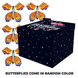 FETTIPOP DIY Butterfly Explosion Gift Box (Happy Birthday) 7.1x5.5x4.3 inches, Surprise Flying Butterfly Box Prank