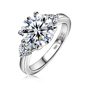 AnuClub 4.6ct Moissanite 3 Stone Engagement Rings D Color VVS1 Round Cut 18K White Gold Plated 925 Sterling Silver Anniversary Wedding Promise Ring, Christmas Gift for Women 6
