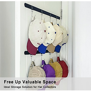 ETOWIFA Adhesive Hat Organizer Rack for Baseball Caps [Up to 24 Caps] Hat Hangers Holder Display for Wall, Over Door Closet, Room/College Dorm Storage - 2 Magic Strips with 8 Removable Hooks
