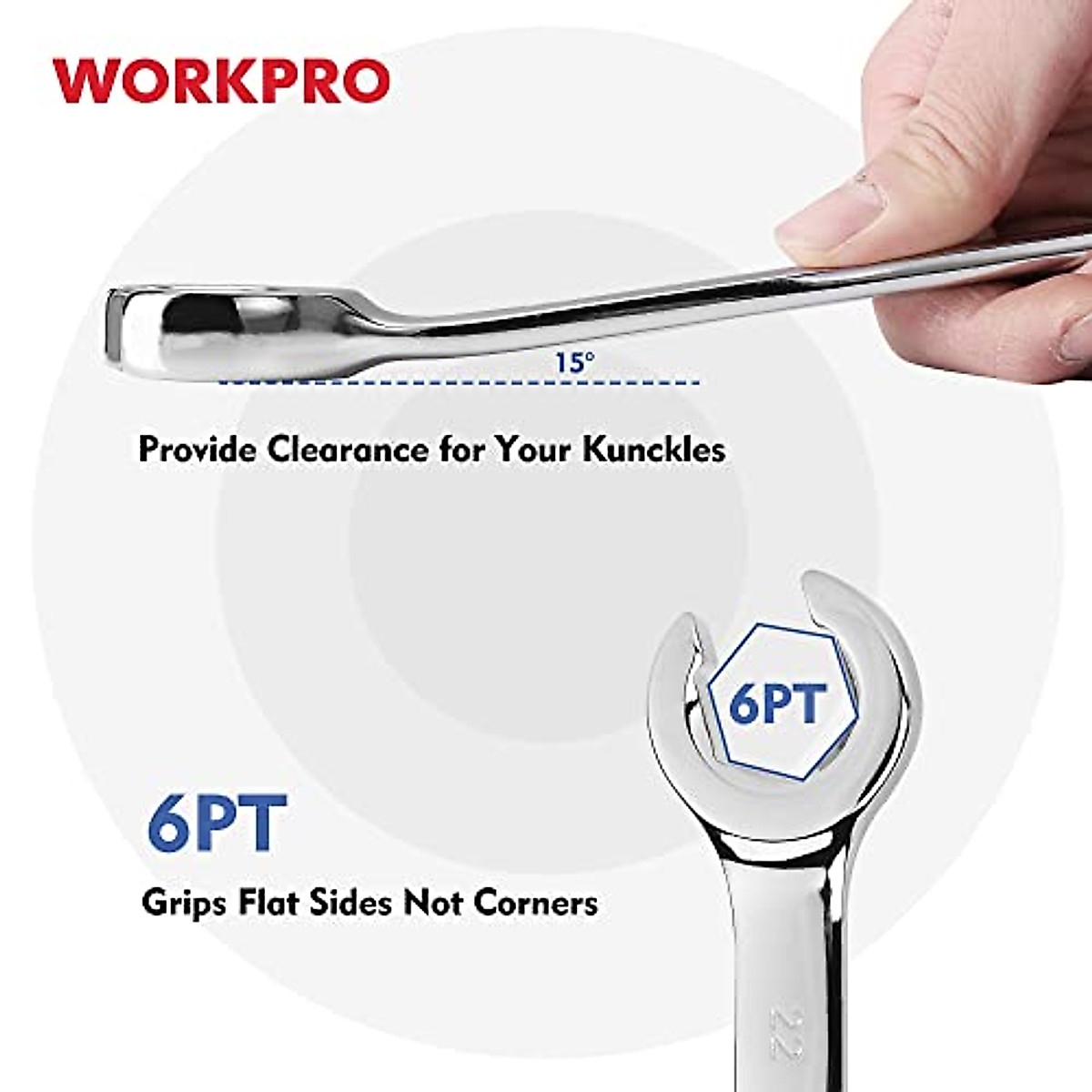 WORKPRO Flare Nut Wrench Set, Metric, 4-piece, 10, 12, 13, 14, 15, 17, 19, 22mm, Cr-V Steel, 15° Offset End Brake Line Wrenches Set, Organizer Pouch Included