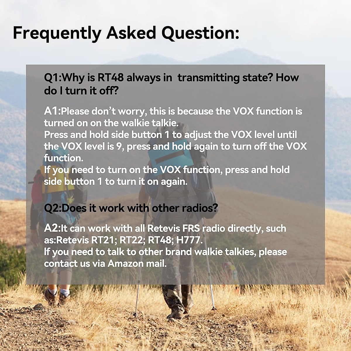 Retevis RT48 Waterproof Walkie Talkie,2 Way Radio Long Range,Military Grade,Hands-Free,Emergency Alarm,Rugged,Squelch,Walkie Talkies with Earpiece for Hunting (2 Pack)