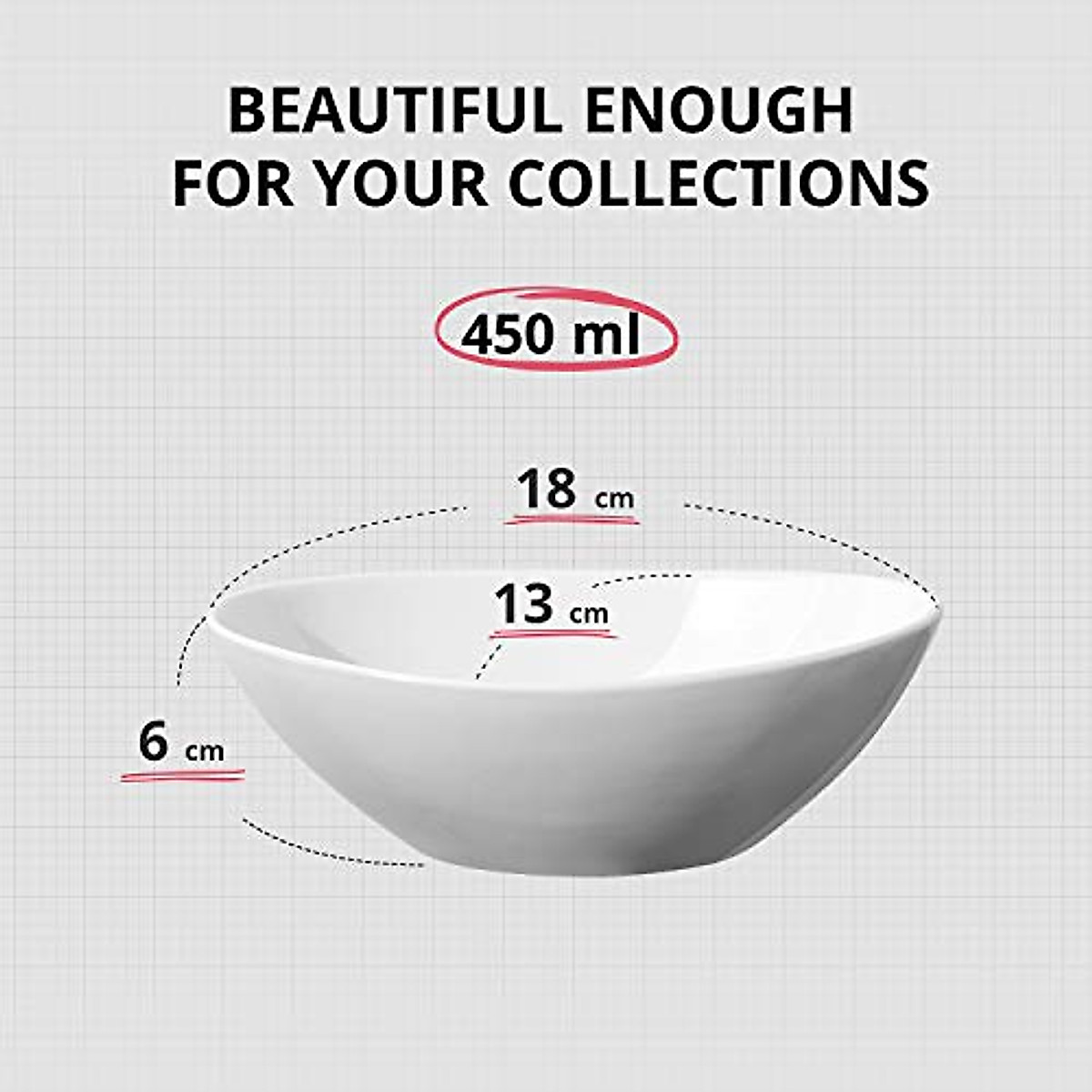 LIFVER Dessert Bowls, 16 Ounce Serving Bowls for Side Salad, Soup, Cereal, Ice Cream, 7 inch Porcelain White Bowls Set, Dishwasher & Microwave Safe Kitchen Bowls, Set of 6