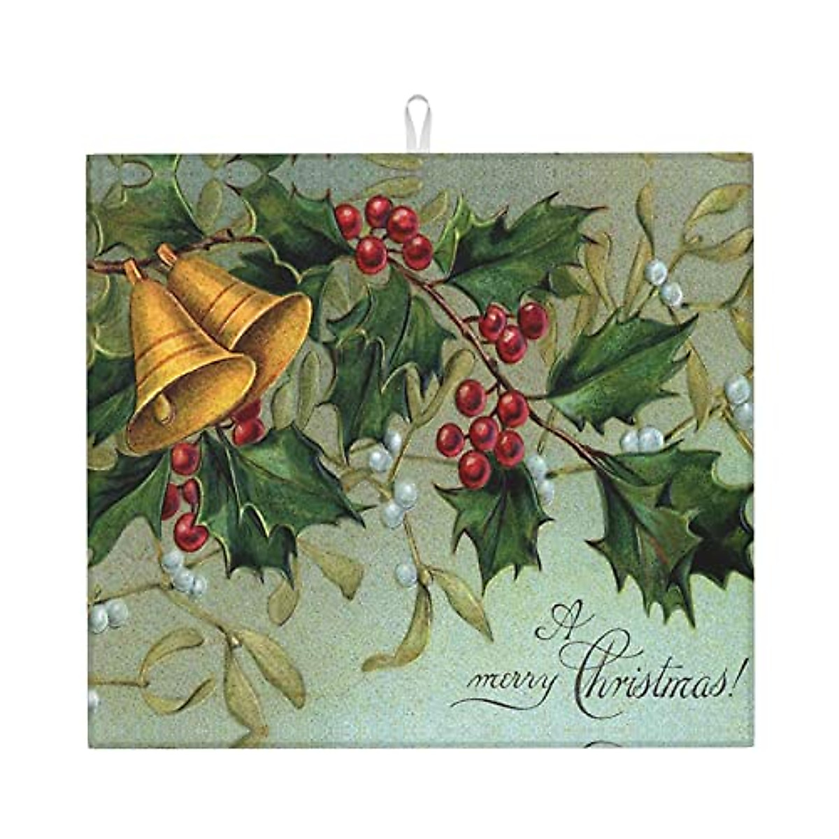 Happy New Year Xmas Tree Bell Printed Drying Mat For Kitchen Ultra Absorbent Microfiber Dishes Drainer Mats Non-Slip Silicone Quick Dry Pad - 18 X 16inch