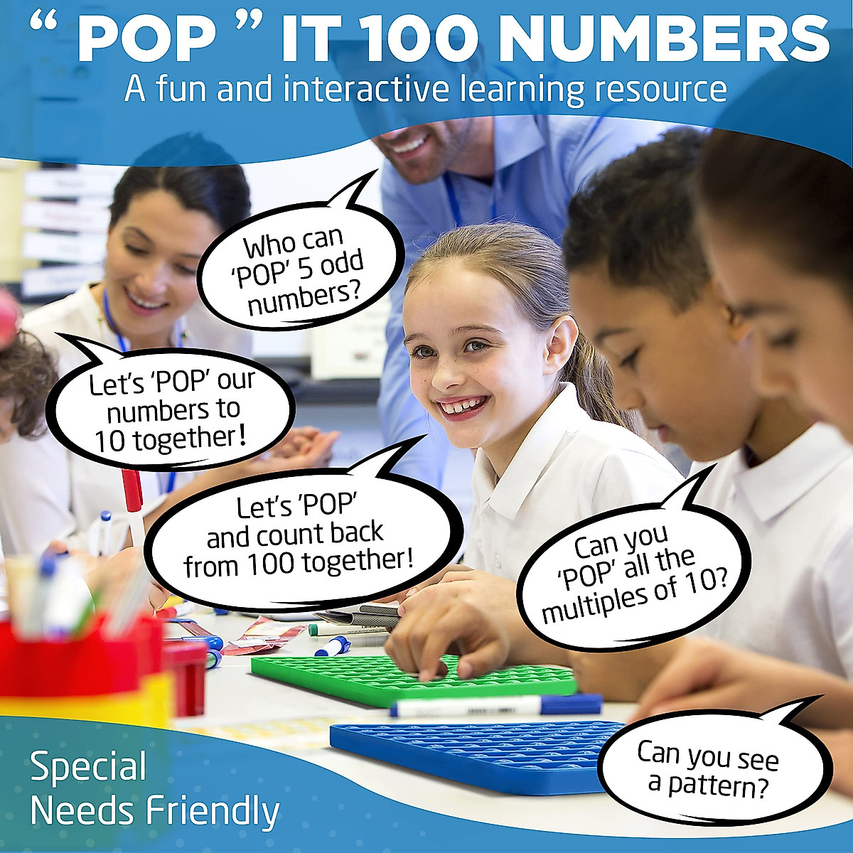 Pop it Numbers 100 Sensory Math Manipulative (Blue) Large Educational Consecutive Number pop it. Autism/ADHD Friendly Classroom Supply is Perfect for Home or Any Elementary Classroom