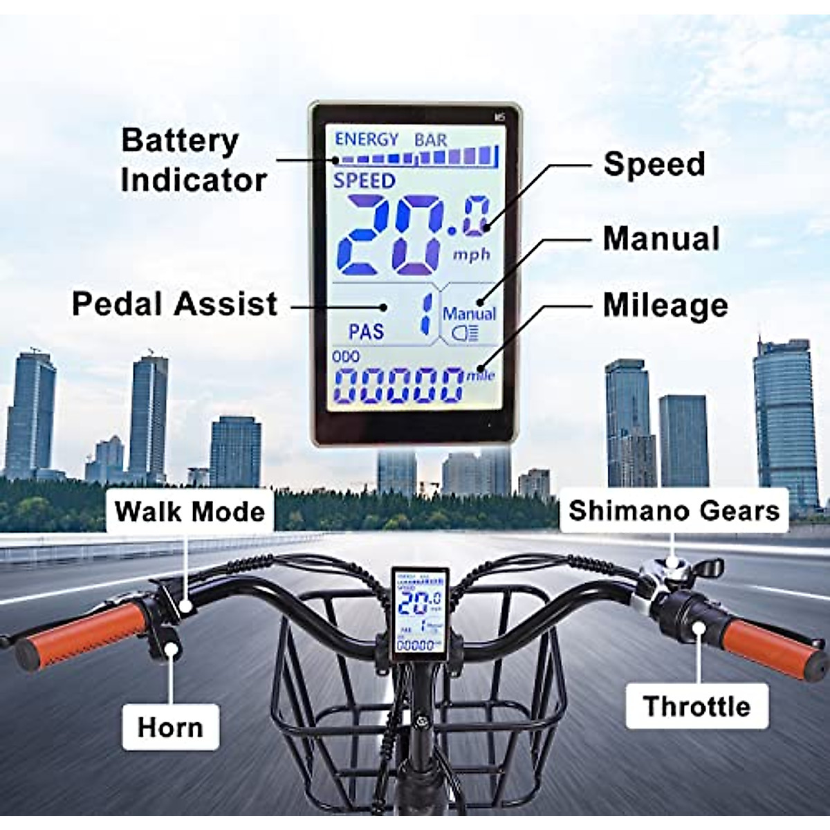NARRAK Electric Bicycles, 350W Brushless Motor, 36V10Ah Removable Battery, Large M5 Display, 26" City e-Bike Step-Thru Frame, 20Mph Max Speed, Mountain e-Bike, for Adults (Black Color)