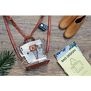 HOXIS Multifunction Clear Backpack for Stadium Approved Convertible Women Cross Body Bag (Brown)