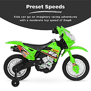 Best Choice Products Kids 6V Ride On Motorcycle w/Treaded Tires, Working Headlights, 2mph Top Speed, Training Wheels, Realistic Sounds, Music, Battery Charger - Green