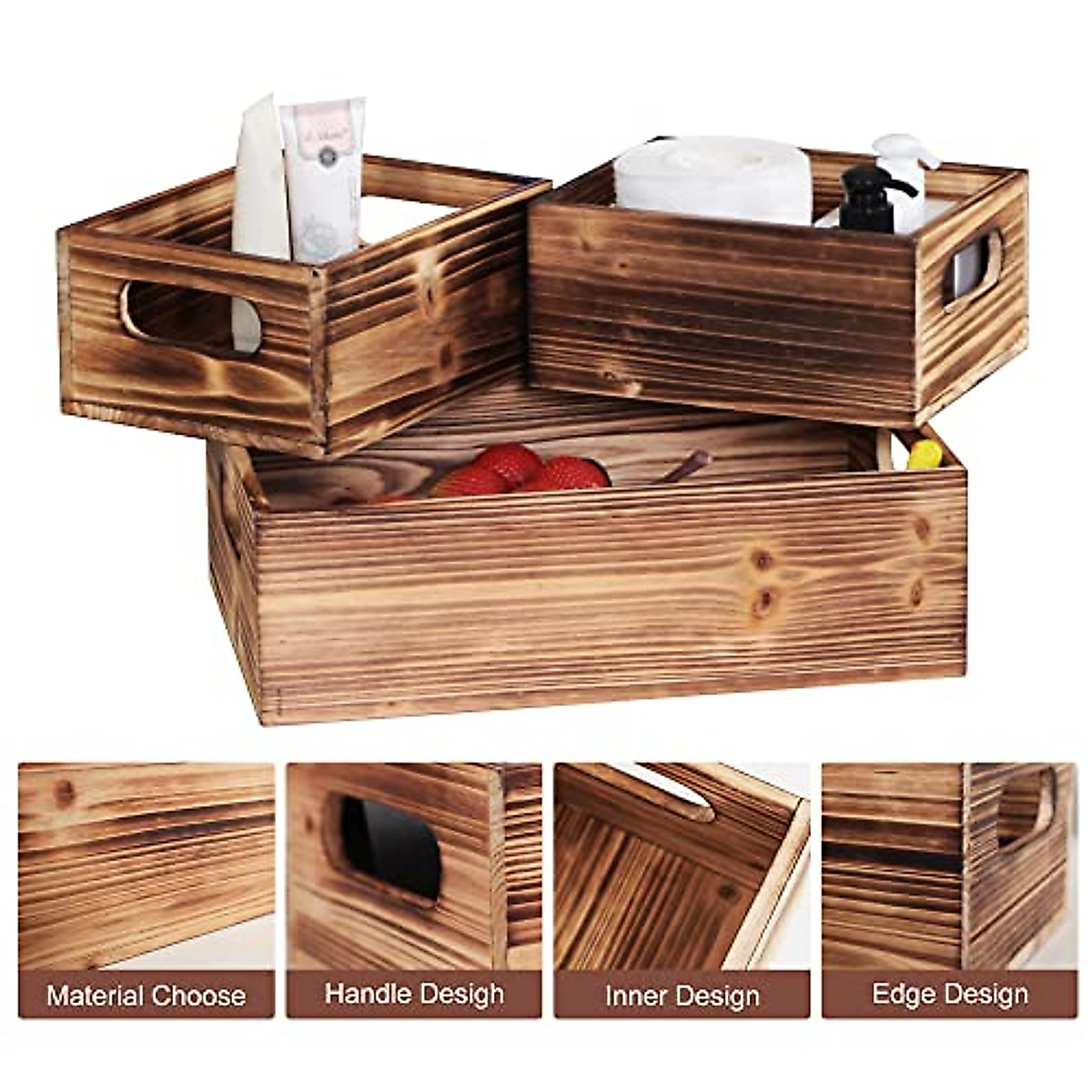 Wooden Crate Stackable Decorative Wood Crates set of 3 for Storage Display Rustic Nesting Box Basket Home Decoration Boxes Container Bin with Cutout Handles Farmhouse Decor with Natural Wood Aroma