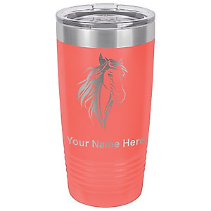 LaserGram 20oz Vacuum Insulated Tumbler Mug, Horse Head 3, Personalized Engraving Included (Coral)