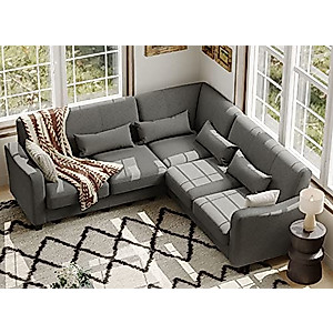 Belffin Convertible Sectional Sofa Fabric Couch with Chaise Reversible Small Corner Couch Furniture L-Shaped 4 Seater Sofas Light Grey