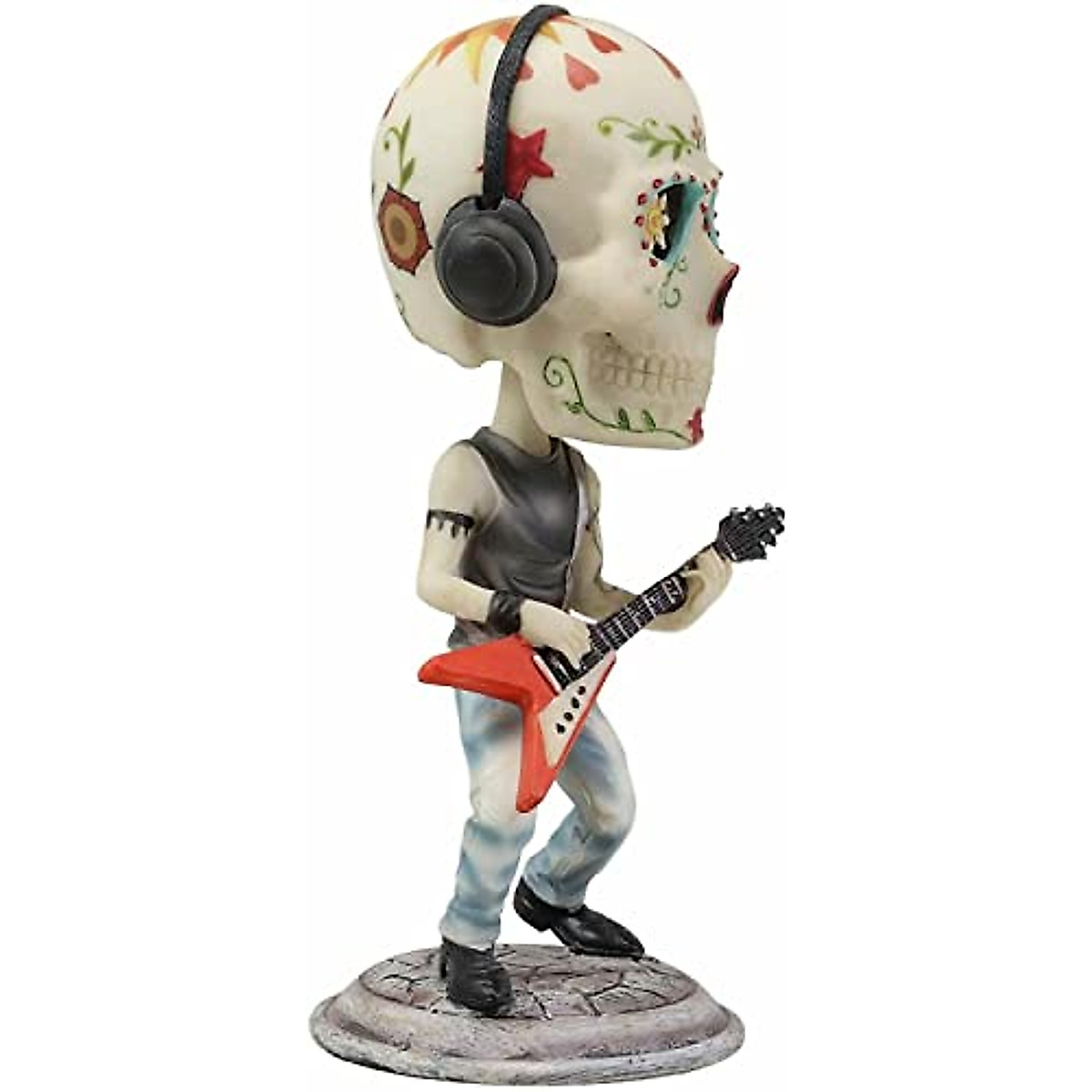 Ebros Gift Day of The Dead Skeleton Rock Band Guitar Player Guitarist with Headphones Bobblehead Statue 6.5" Tall Dias De Muertos Sugar Skull Bobble Head Musician Figurine