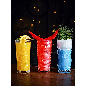 SOUJOY 6 Pack Tiki Glass, 14oz Modern Bar Cocktails Mug, Old Fashioned Highball Cup for Mai Tai, Exotic Zombie Cocktails, Tropical Island Drinks Tiki Bar Professional Hawaiian Party Barware