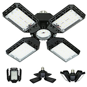 QiyuanLS LED Garage Light,150W Deformable LED Garage Ceiling Lights,15000LM Garage Lights with 4 Adjustable Panels, E26/E27 LED Shop Lights for Garage, Basement, Barn, Workshop,High Bay Light
