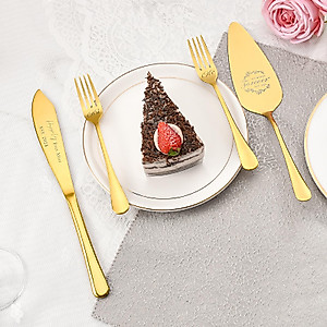 Galaxozent Wedding Presents for Couples 2024, Gold Wedding Cake Knife and Server Set with Forks, Cake Cutting Set for Wedding, Bridal Shower Anniversary Engagement Present For Mr and Mrs Set of 4