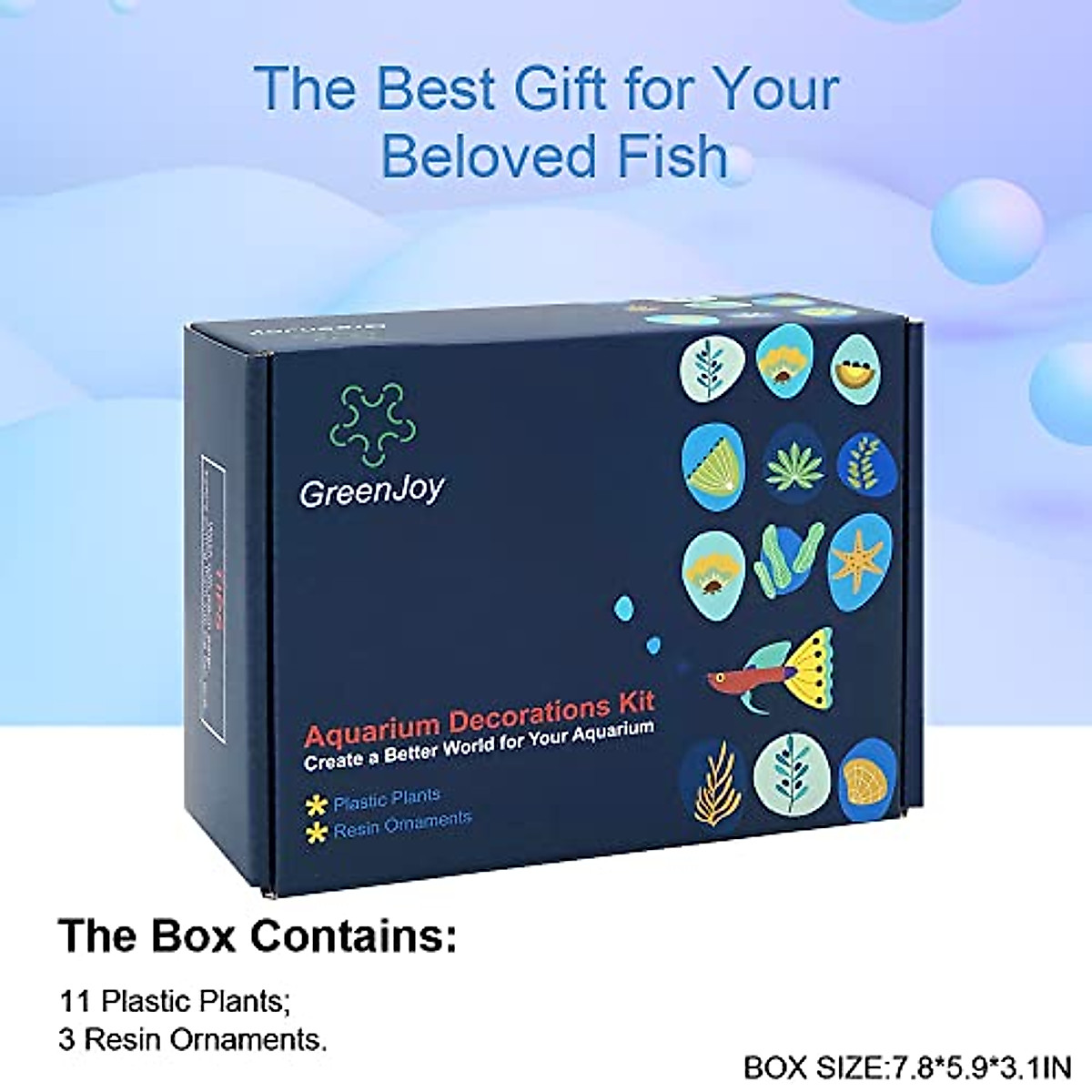 GreenJoy Aquarium Decorations Fish-Tank Accessories Plants - Fish Tank Decor Kit with Artificial Plants and Hideouts Ornaments,Small (Ornaments Set #1)