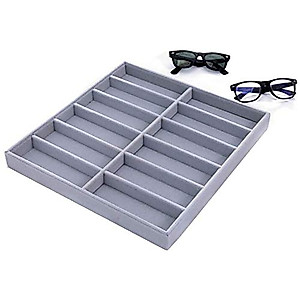 6/12 Grid Velvet Glasses Display Case Sunglasses Organizer Box Eyeglasses Eyewear Storage Case Eye Glasses Holder Container Sunglasses Storage Rack Stand Jewelry Watches Sunglass Show Tray (12 Grid)