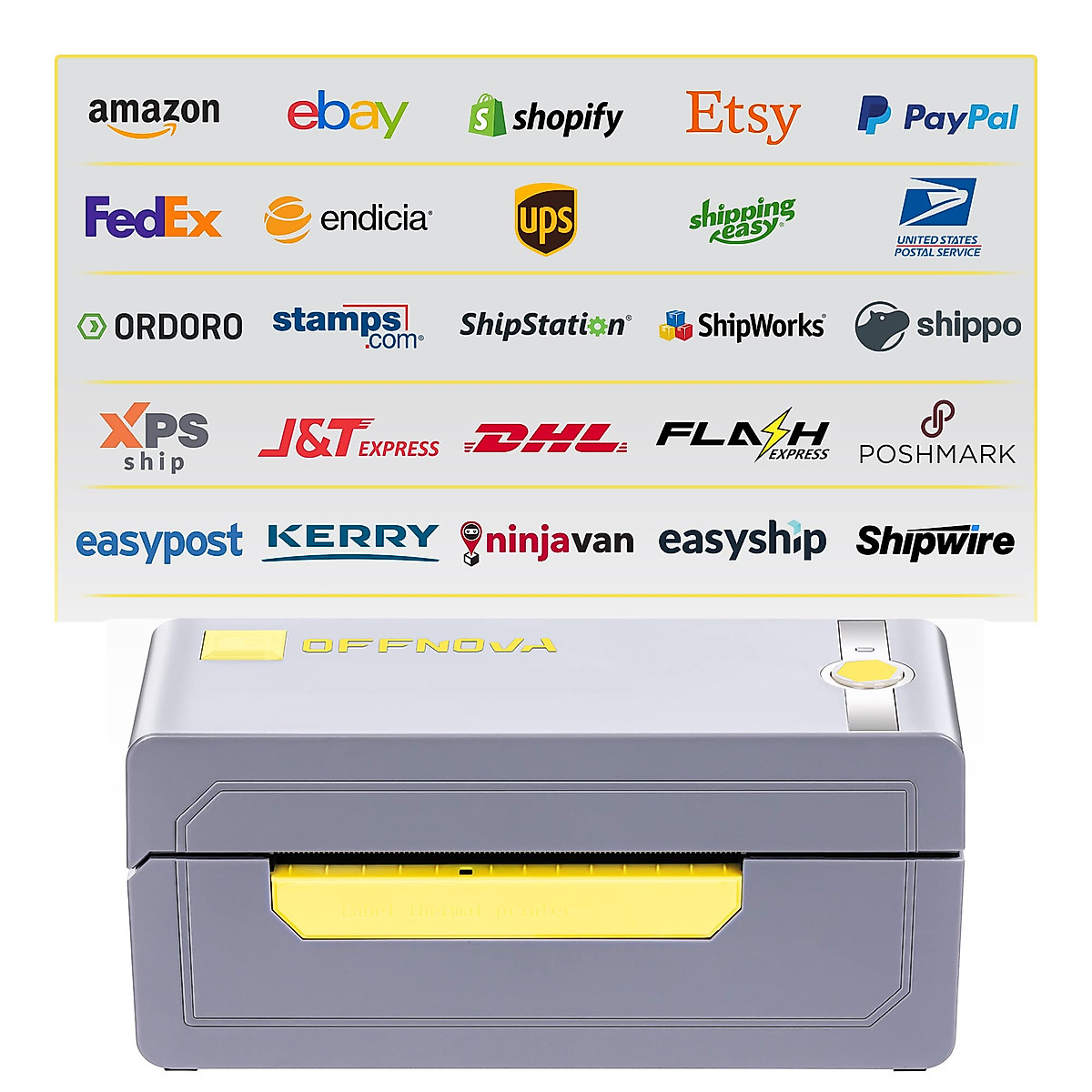 OFFNOVA Thermal Label Printer, 200mm/s High Speed 4” x 6” Shipping Label Printer for Packages, Compatible with Amazon, Ebay, Etsy, Shopify and FedEx, Support Multiple Systems