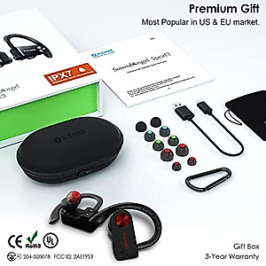 XLEADER Wireless Sports Earbuds Sport3 Pro Bluetooth Earphones with LED Display Charging Case 48H Playtime IPX7 Waterproof Deep Bass Microphone for Running Workout Gym Red