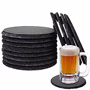 CertBuy 12 Pack Slate Coasters Round 4 Inch, Black Stone Coasters, Bulk Round Slate Stone Cup Coaster, Natural Stone Coasters with Anti-Scratch Bottom for Bar, Kitchen Home Decor, Table, Cup, DIY