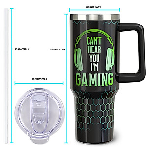 puhnhsv 40 oz Gaming Tumbler With Handle and Straw, 30oz Insulated Stainless Gaming Tumbler Coffee Travel Mugs Cup Water Bottle Game Lovers Gifts for Men Boys