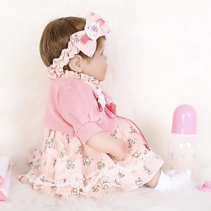 ENADOLL Reborn Baby Doll Realistic Silicone Vinyl Baby Pink Hairband Girl 16 inch Weighted Soft Body Lifelike Doll Gift Set for Ages 3+(Pink Hairband)