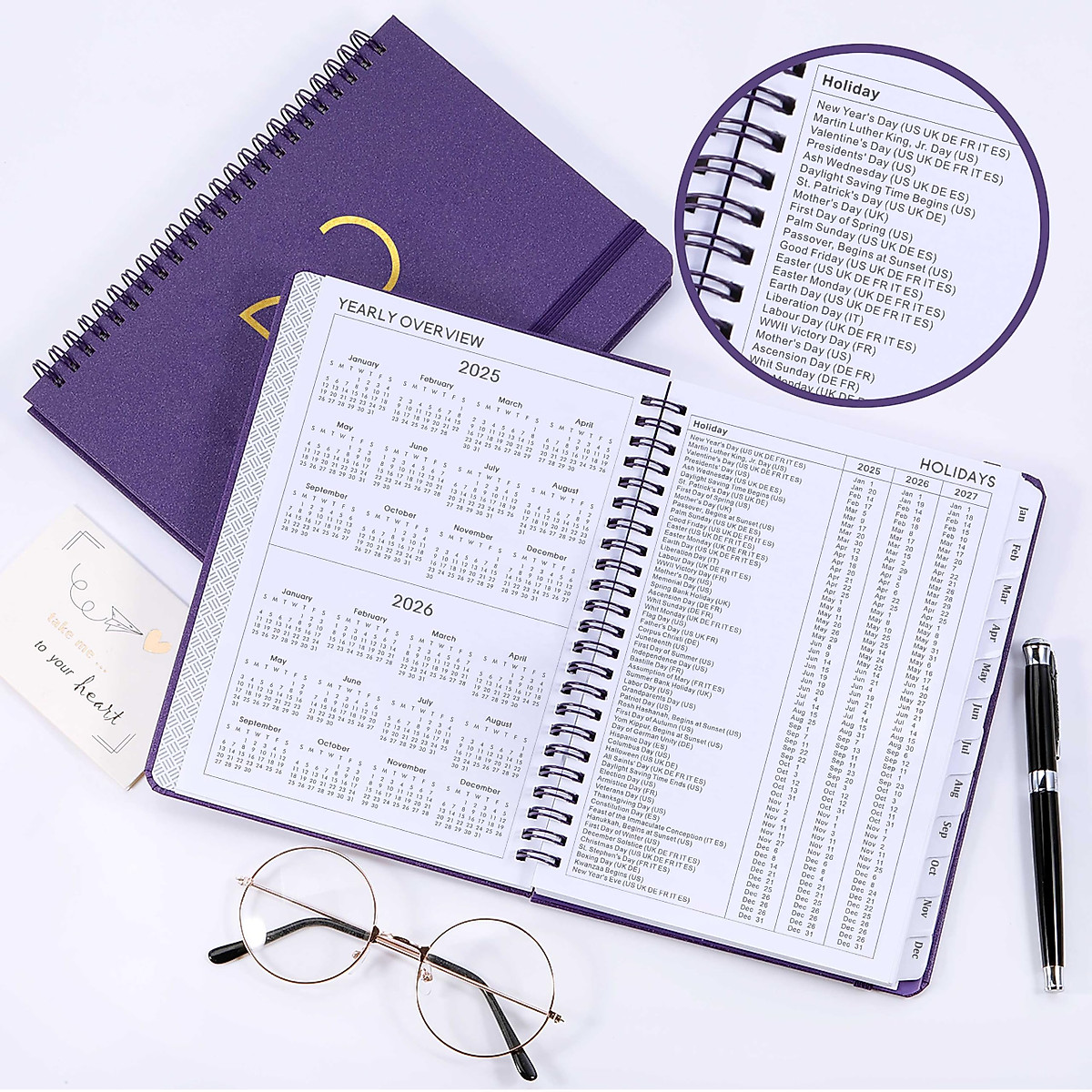 2023 Planner - Weekly Monthly Planner 2023, 2023 Planner with Tabs, January 2023 - December 2023, 6.45" x 8.45", Flexible Cover with Twin-Wire Binding, Banded - Purple