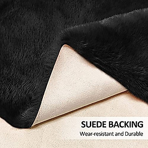 TENNOLA Soft Faux Rabbit Fur Rug 4 x 6 Feet Machine Washable Area Rugs for Living Room Black Fluffy Rugs for Bedroom Fuzzy Rug Non-Slip Carpet for Nursery Kids Teen Girls Room Home Decor